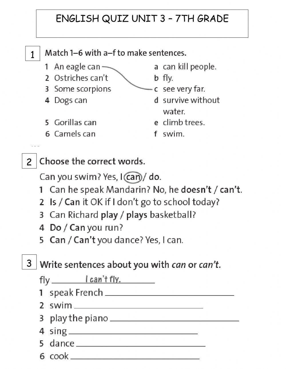 Test 3, 7th grade worksheet | Live Worksheets