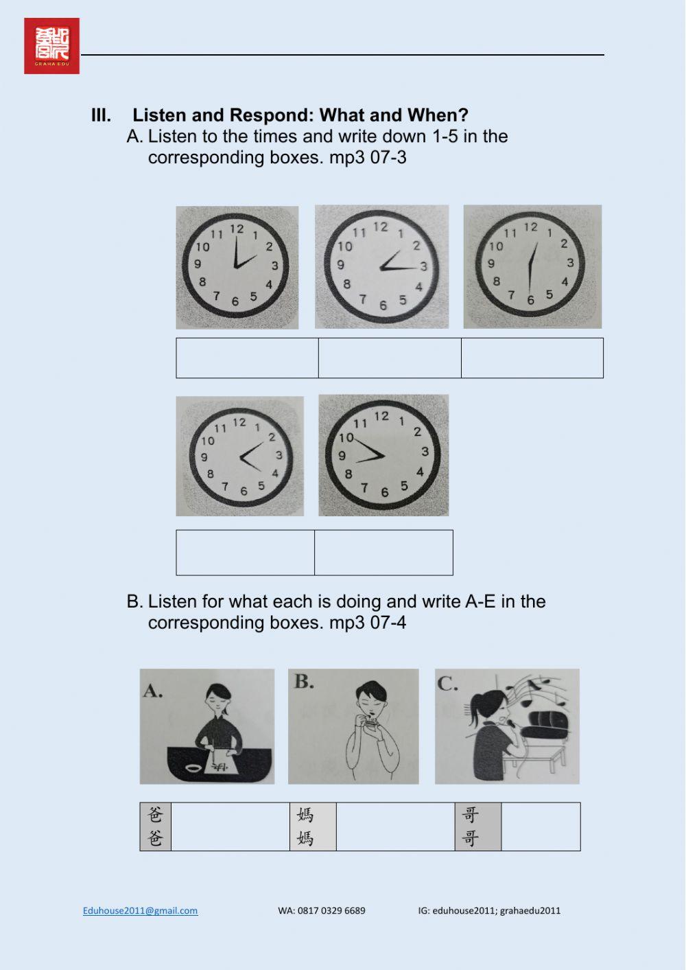 Traditional Mandarin Workbook 1 Unit 7 worksheet | Live Worksheets
