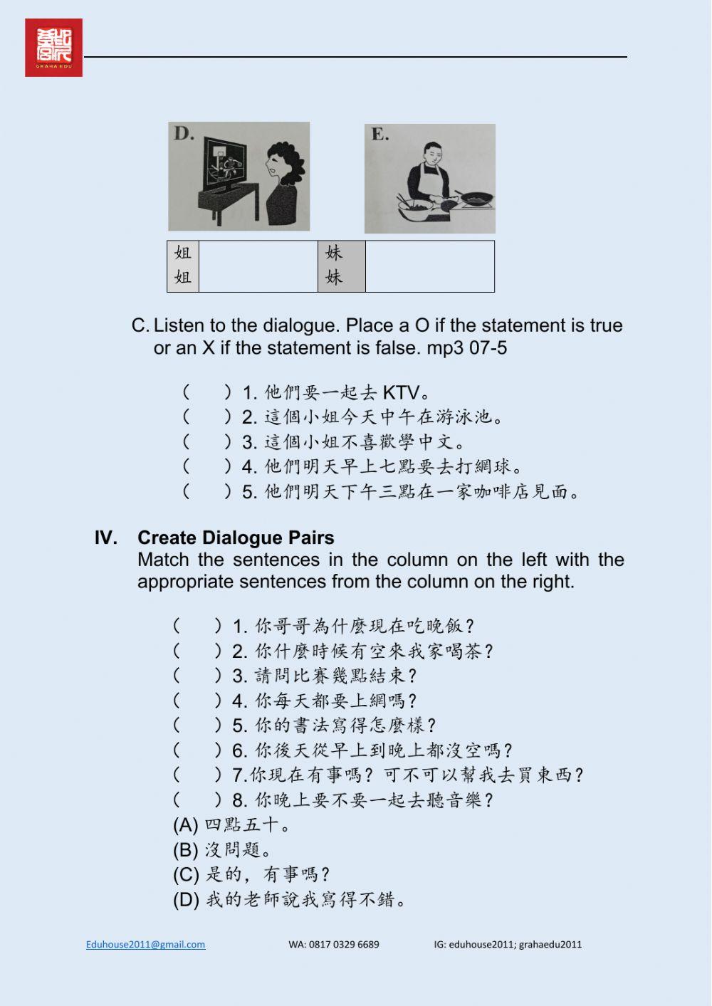 Traditional Mandarin Workbook 1 Unit 7 worksheet | Live Worksheets