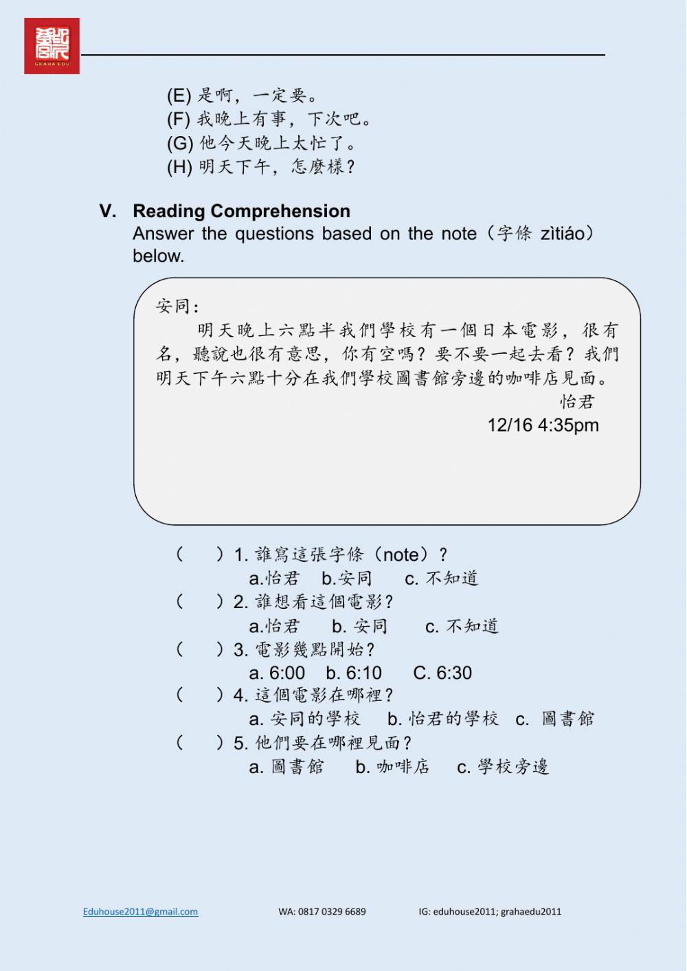 Traditional Mandarin Workbook 1 Unit 7 worksheet | Live Worksheets
