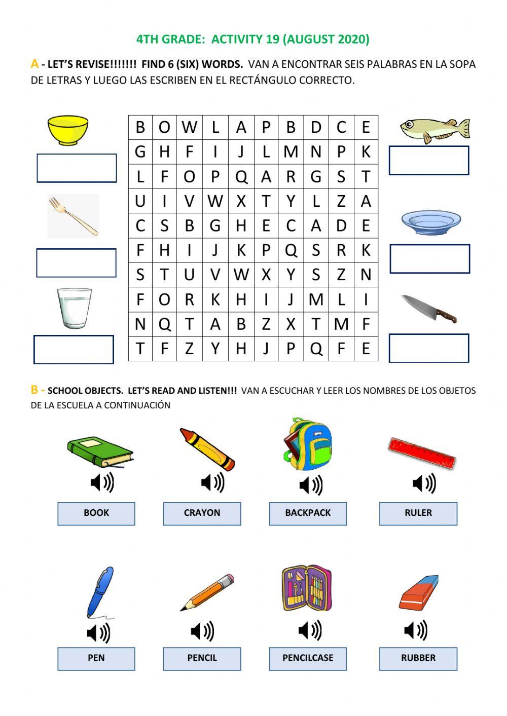 Objects interactive activity | Live Worksheets