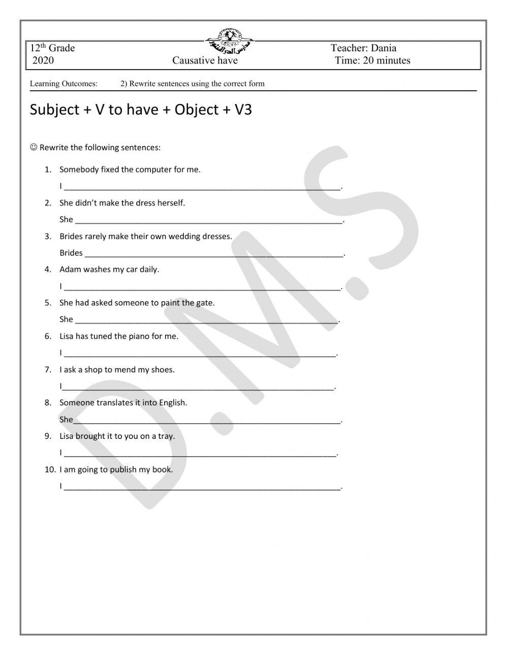 Causative online exercise | Live Worksheets