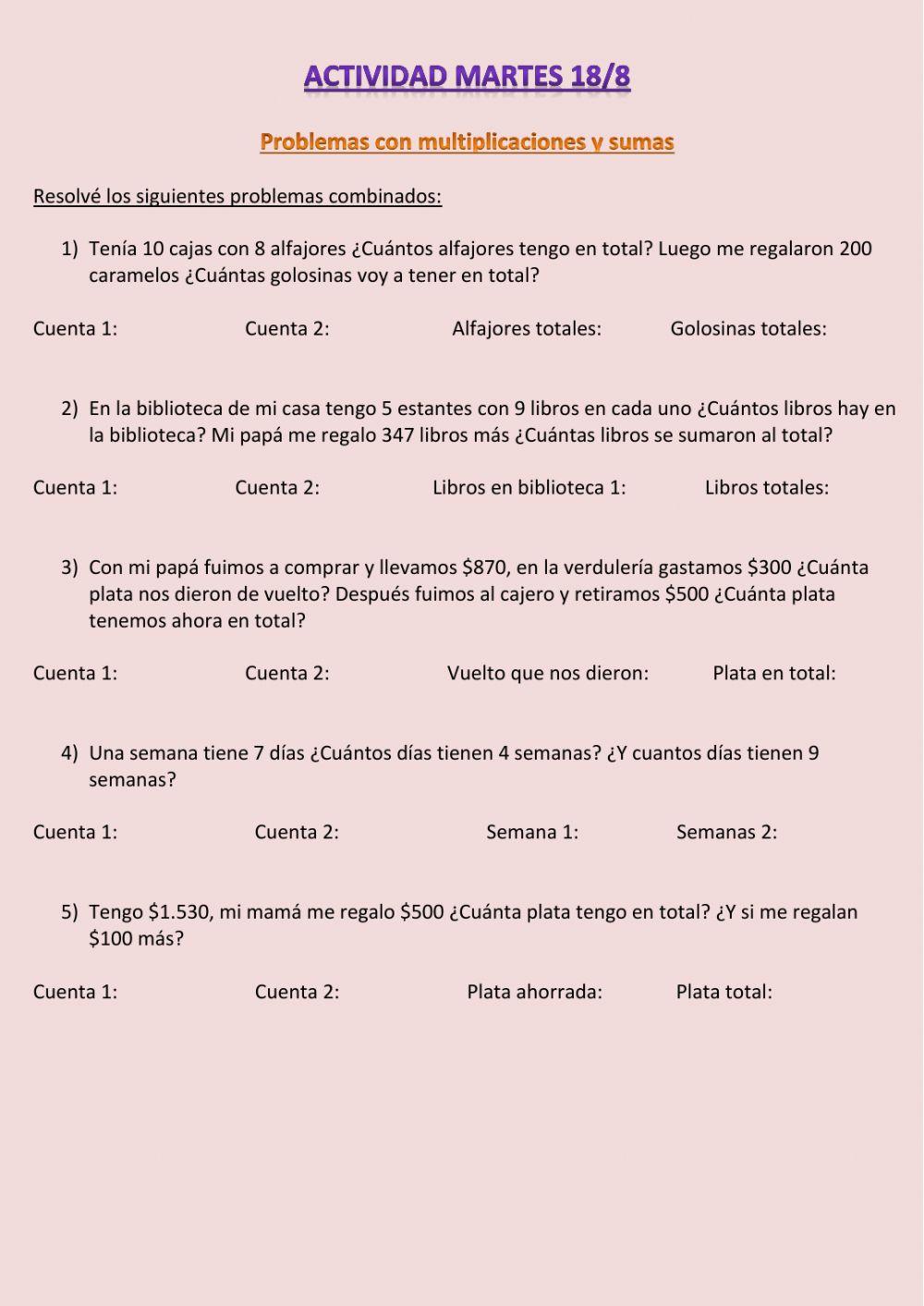 Problemas de Mate interactive worksheet | Live Worksheets