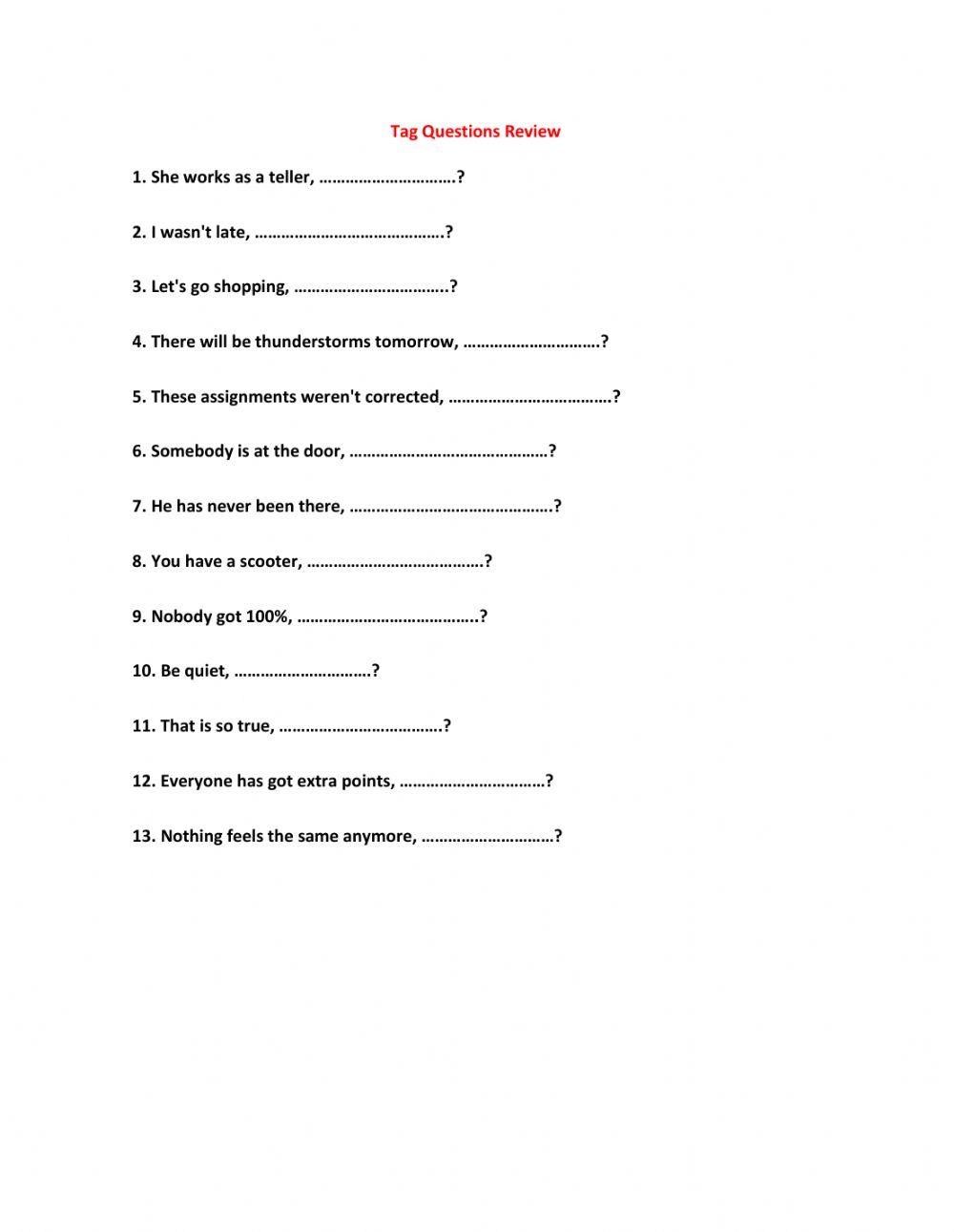 Tag questions interactive exercise for Pre-Intermediate | Live Worksheets