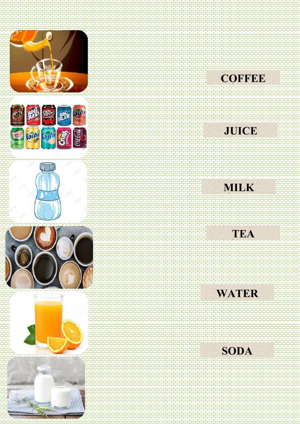 Drinks worksheet for Primaria. | Live Worksheets