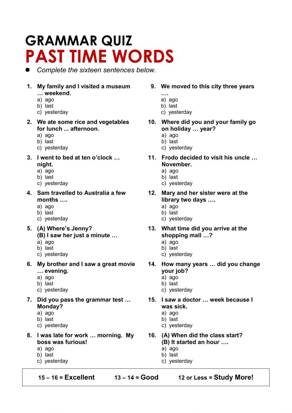 AGO - LAST - YE… | Free Interactive Worksheets | 5946040