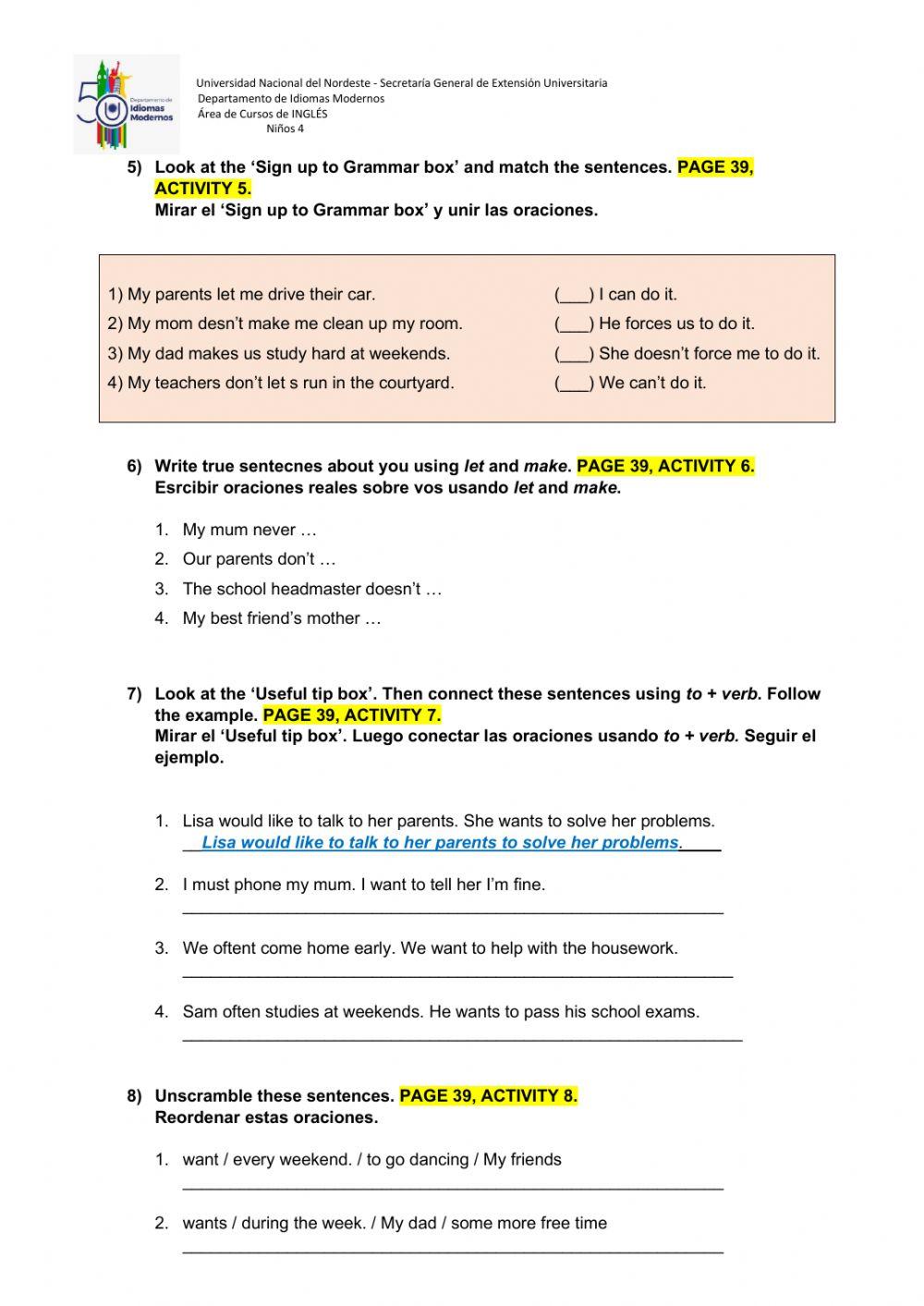 Let somedoby do something worksheet | Live Worksheets