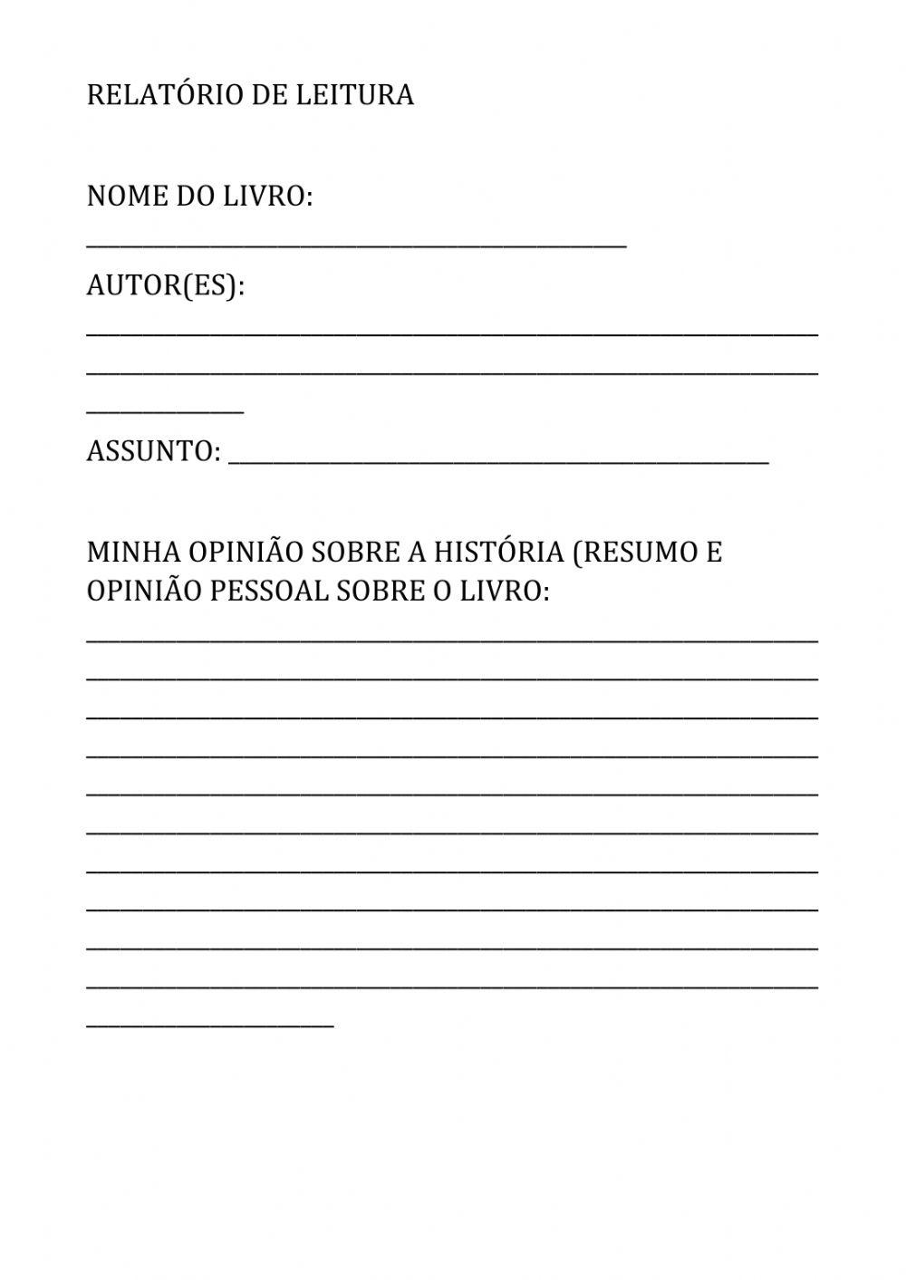 Relat rio De Leitura Worksheet Live Worksheets Relat rio De Leitura Worksheet Live Worksheets