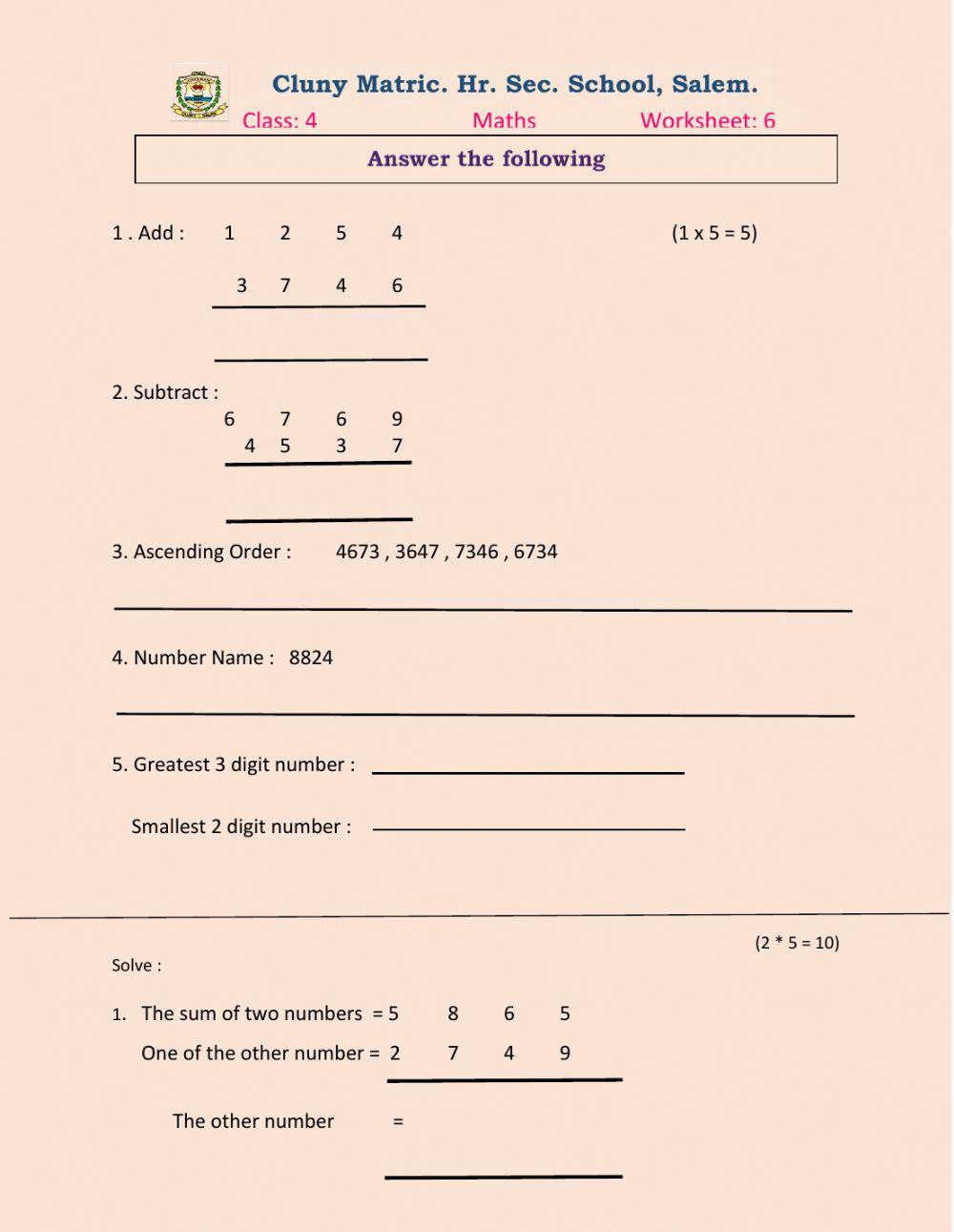 Class 4 Maths 6 609192 | Cluny School | Live Worksheets
