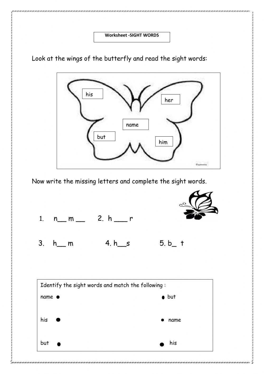 Sight Words online pdf exercise for Kindergarten | Live Worksheets