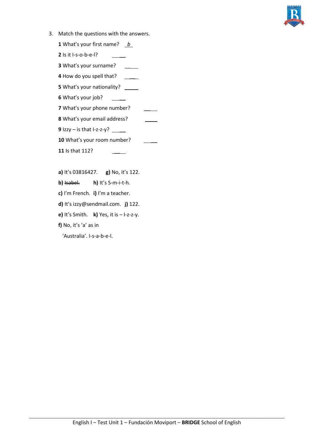 Unit 1 -Test worksheet | Live Worksheets