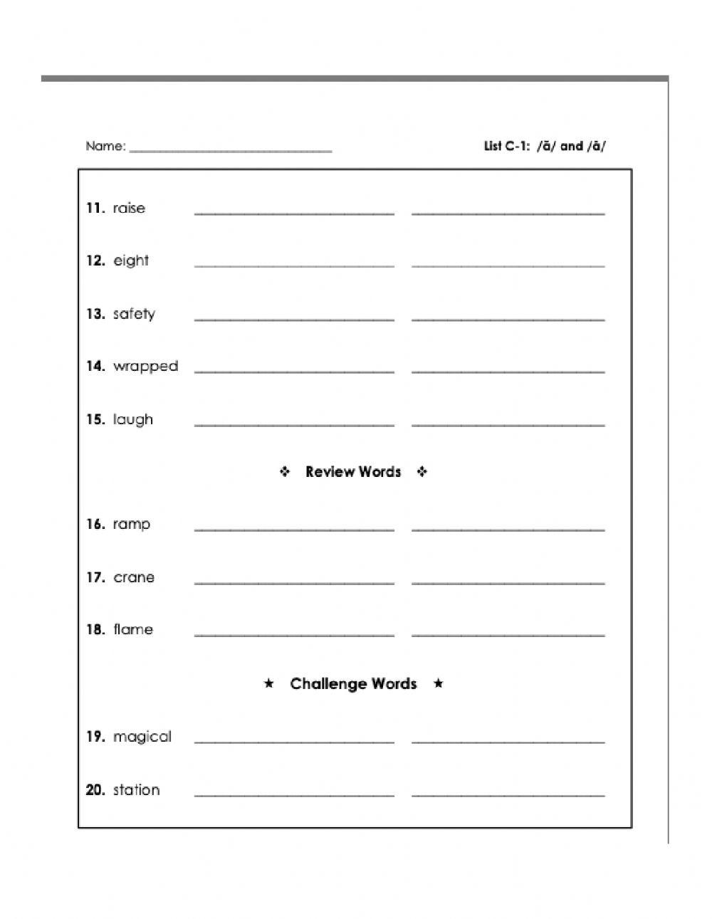 Spelling List 2 C1 - Write Twice worksheet | Live Worksheets