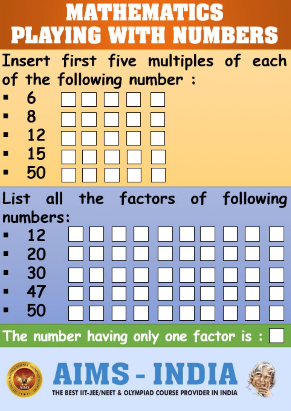 Factors and mul… | Free Interactive Worksheets | 330003