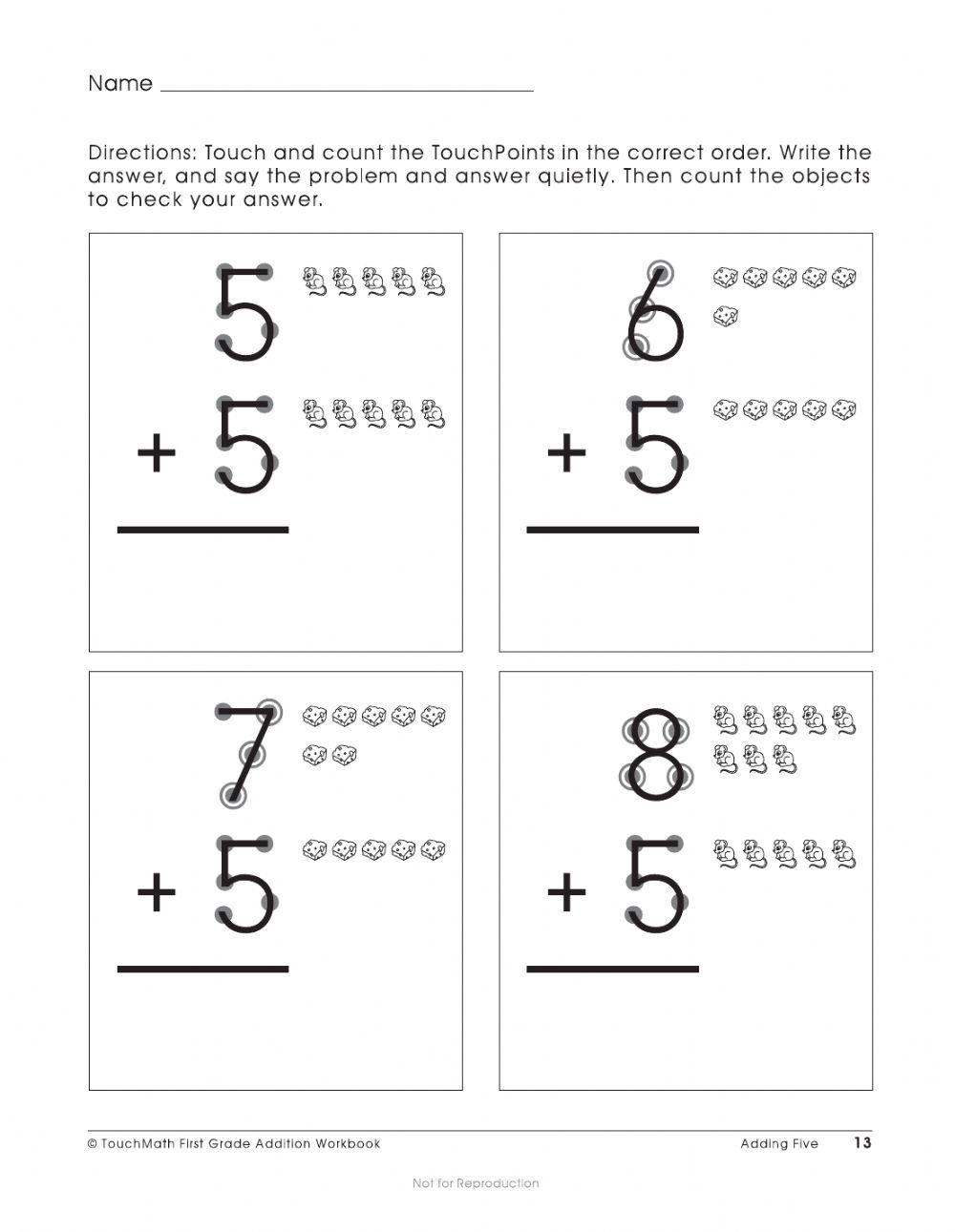 touch math adding worksheets free