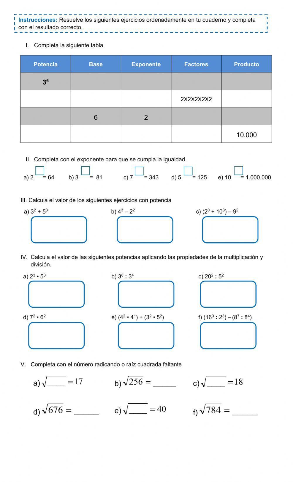 Potencias y Raí… | Free Interactive Worksheets | 315104