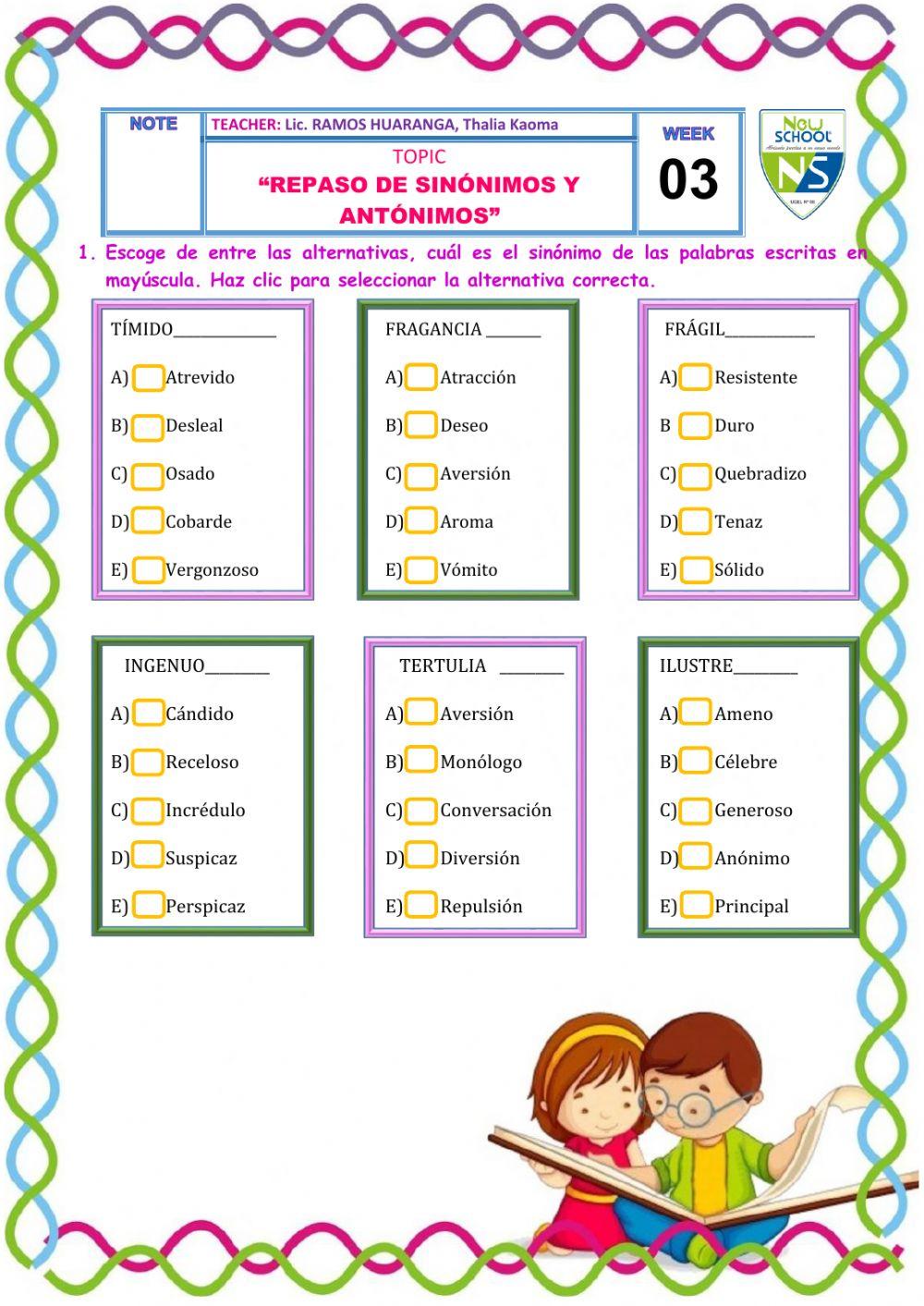 Sinónimos y antónimos online exercise for 4TO DE | Live Worksheets