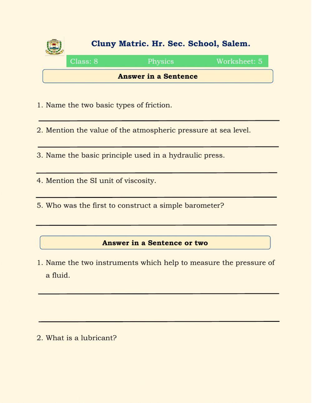 Class 8 Physics 5 worksheet | Live Worksheets