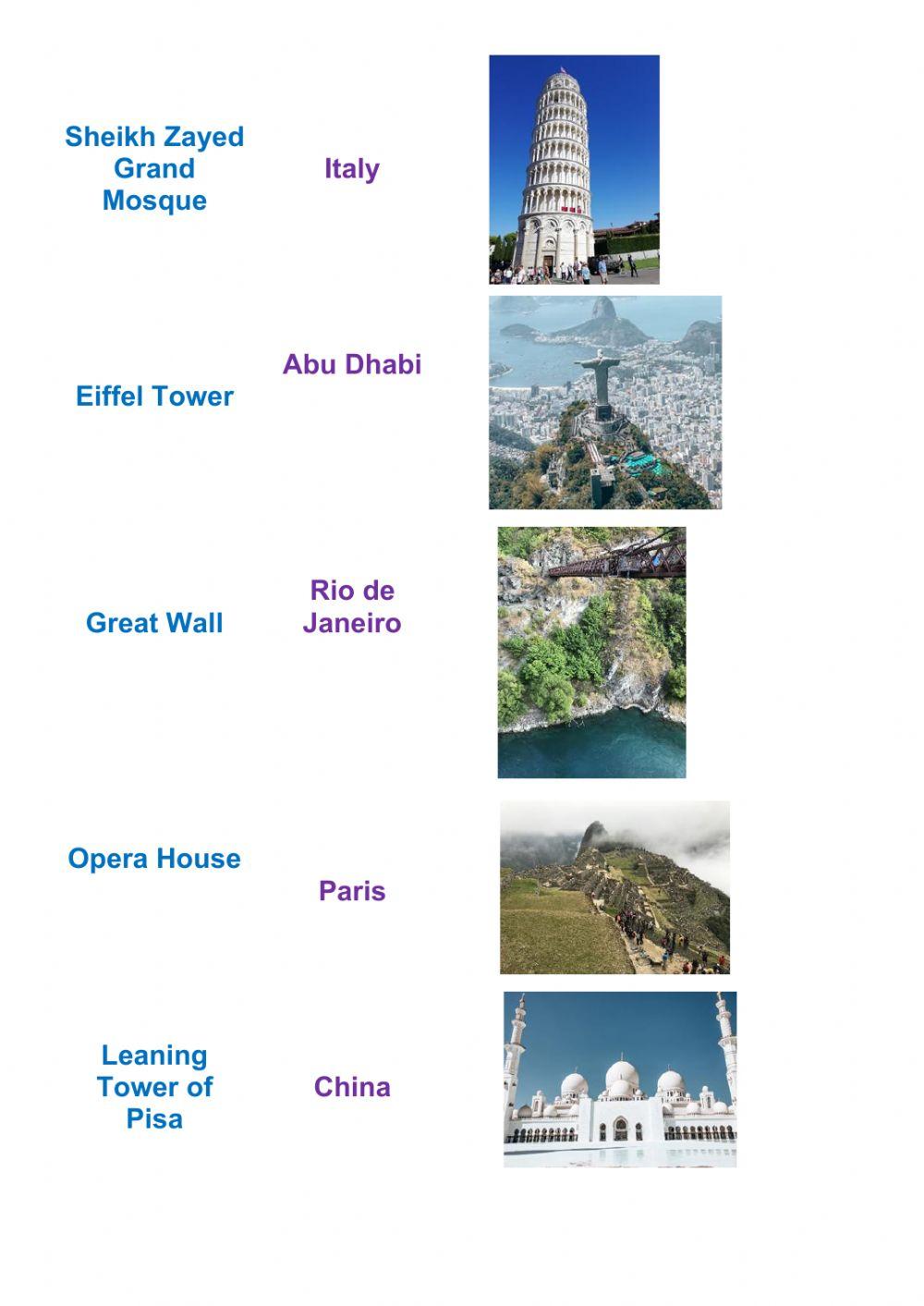 Landmarks and Attractions worksheet | Live Worksheets