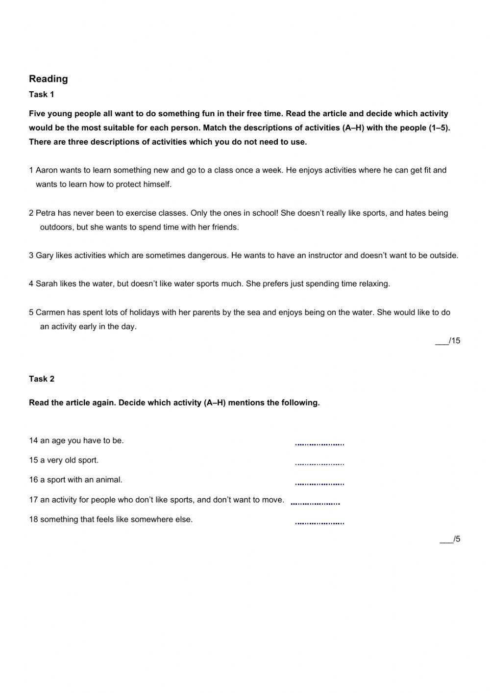 5950277 | Progress Test Unit 4 - Reading - Preliminary