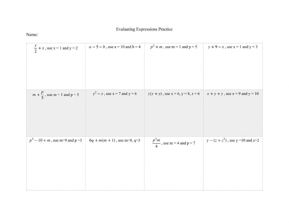 Practice Evalua… | Free Interactive Worksheets | 331153