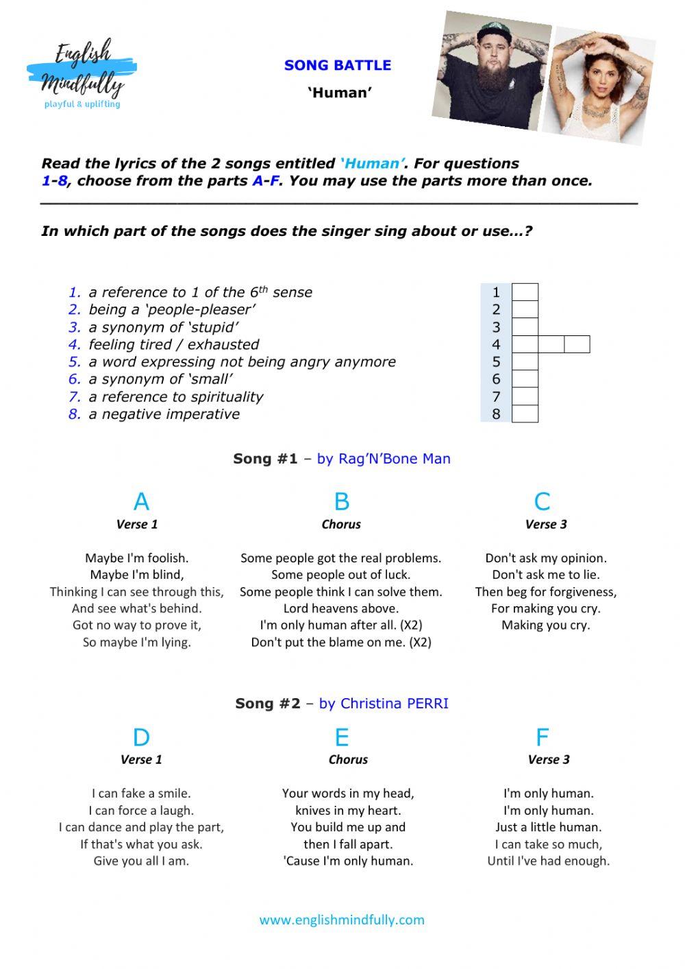 SONG BATTLE - Human worksheet | Live Worksheets