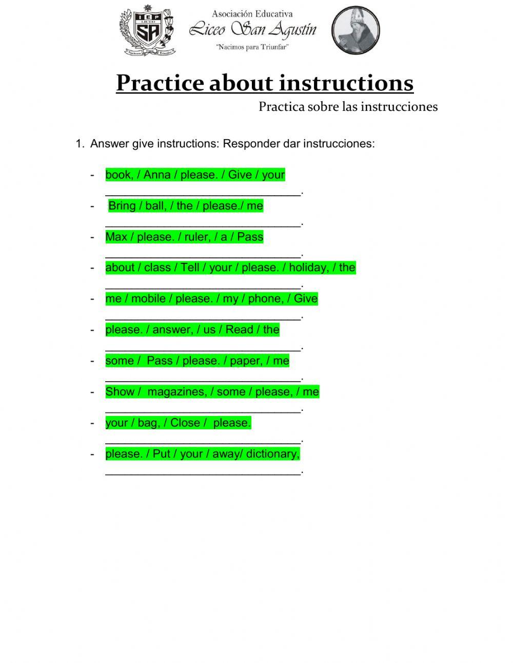 Practice about instructions worksheet | Live Worksheets