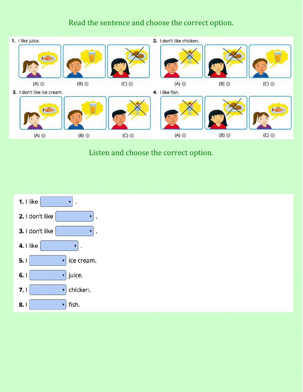 Practice: I lik… | Free Interactive Worksheets | 331778