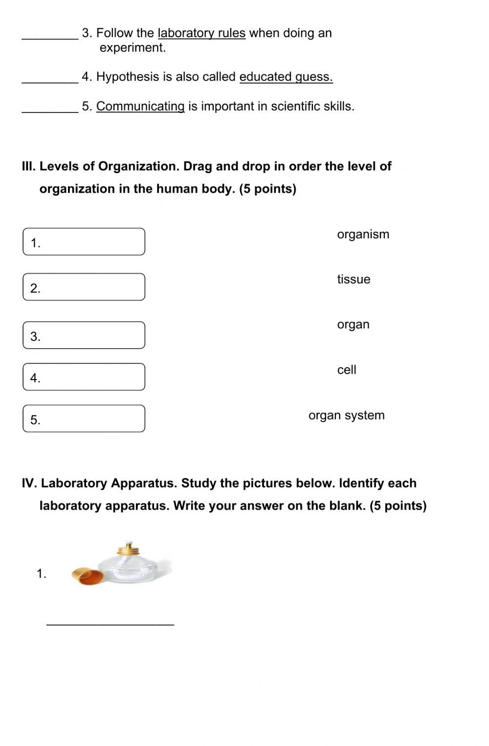 1st. Qtr. Quiz No. 1 Science - Grade 6 worksheet | Live Worksheets