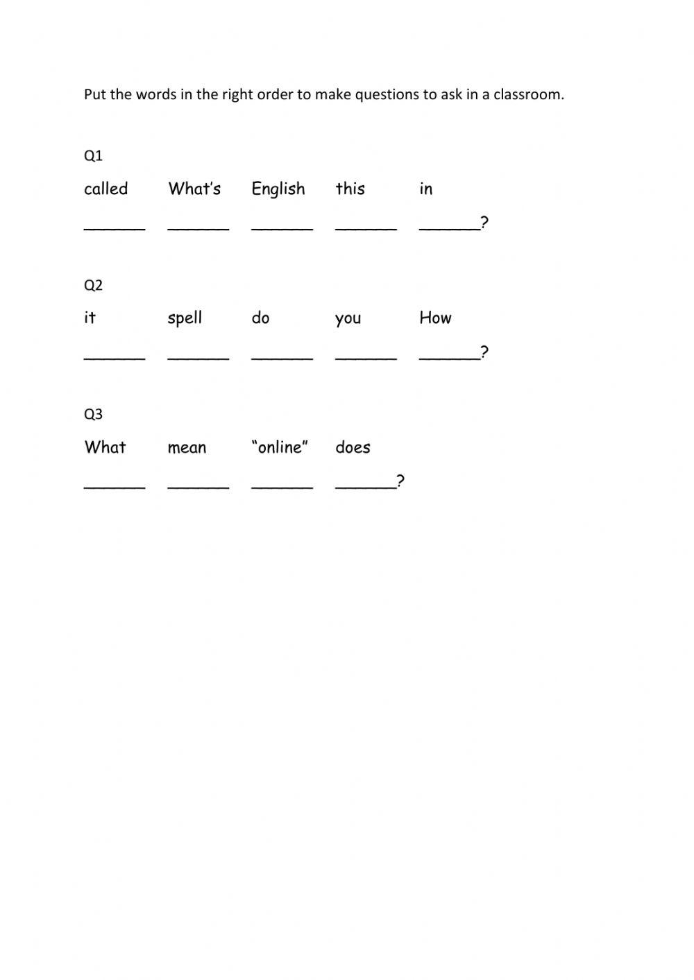 Classroom Questions worksheet | Live Worksheets