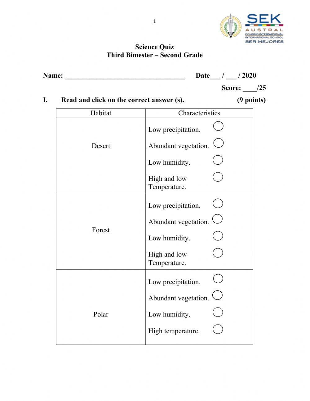 Science quiz | Live Worksheets