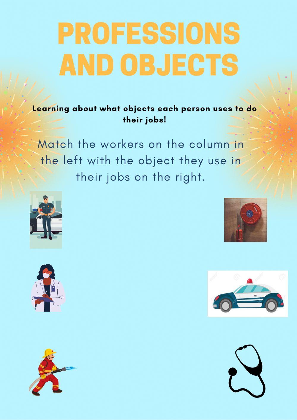 Professions and objects worksheet | Live Worksheets