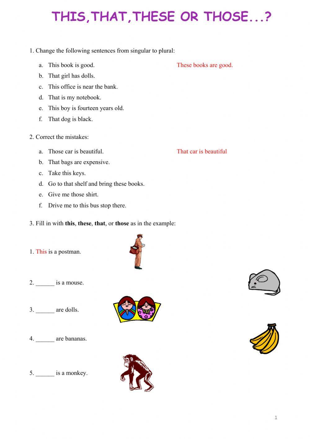 This,that,these,those worksheet | Live Worksheets