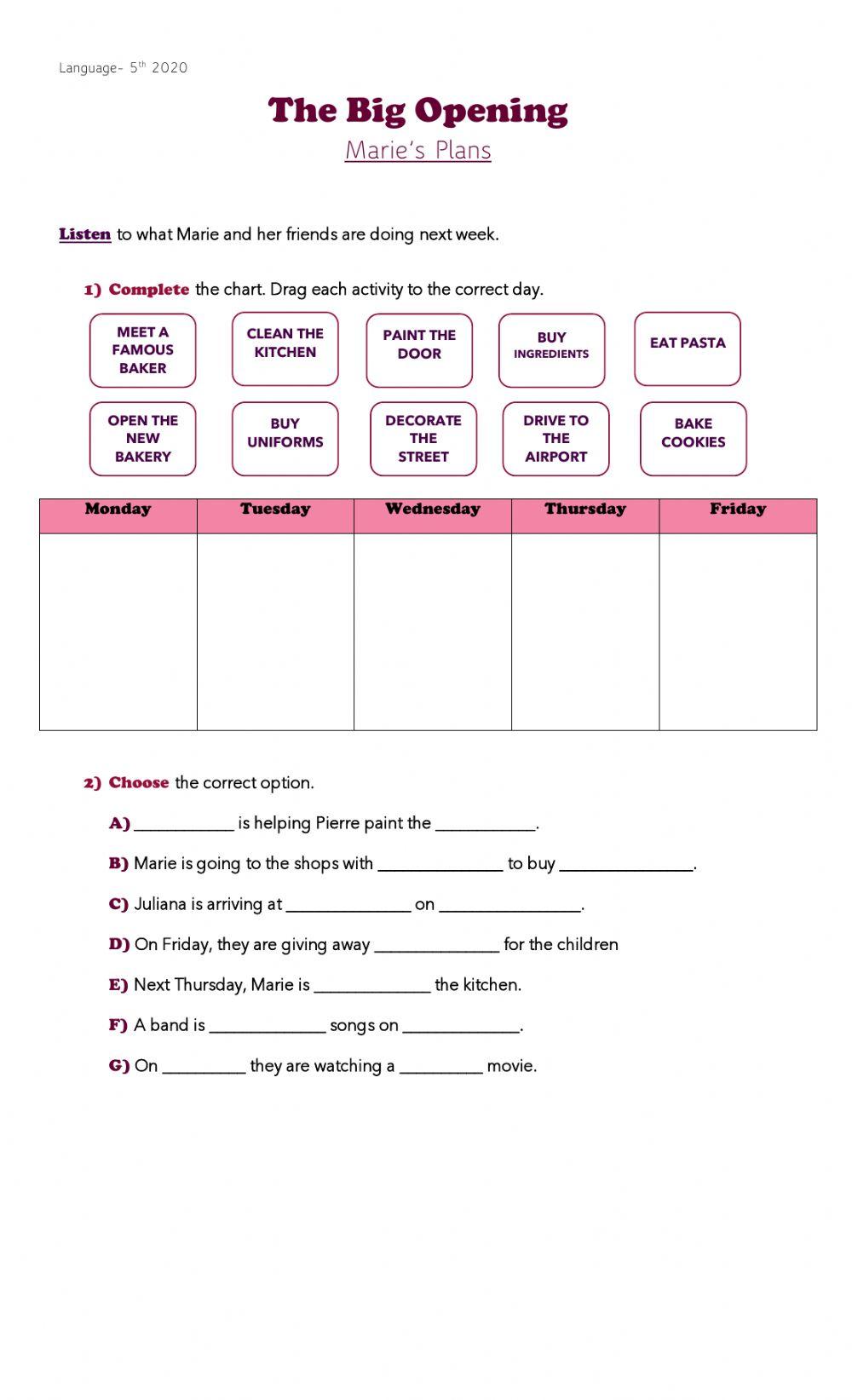 The Big Opening worksheet | Live Worksheets