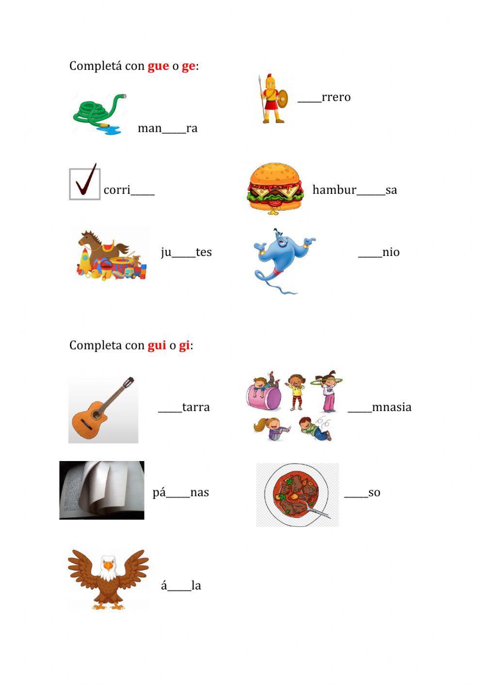 Ge, gue, gui, gi | Free Interactive Worksheets | 333133