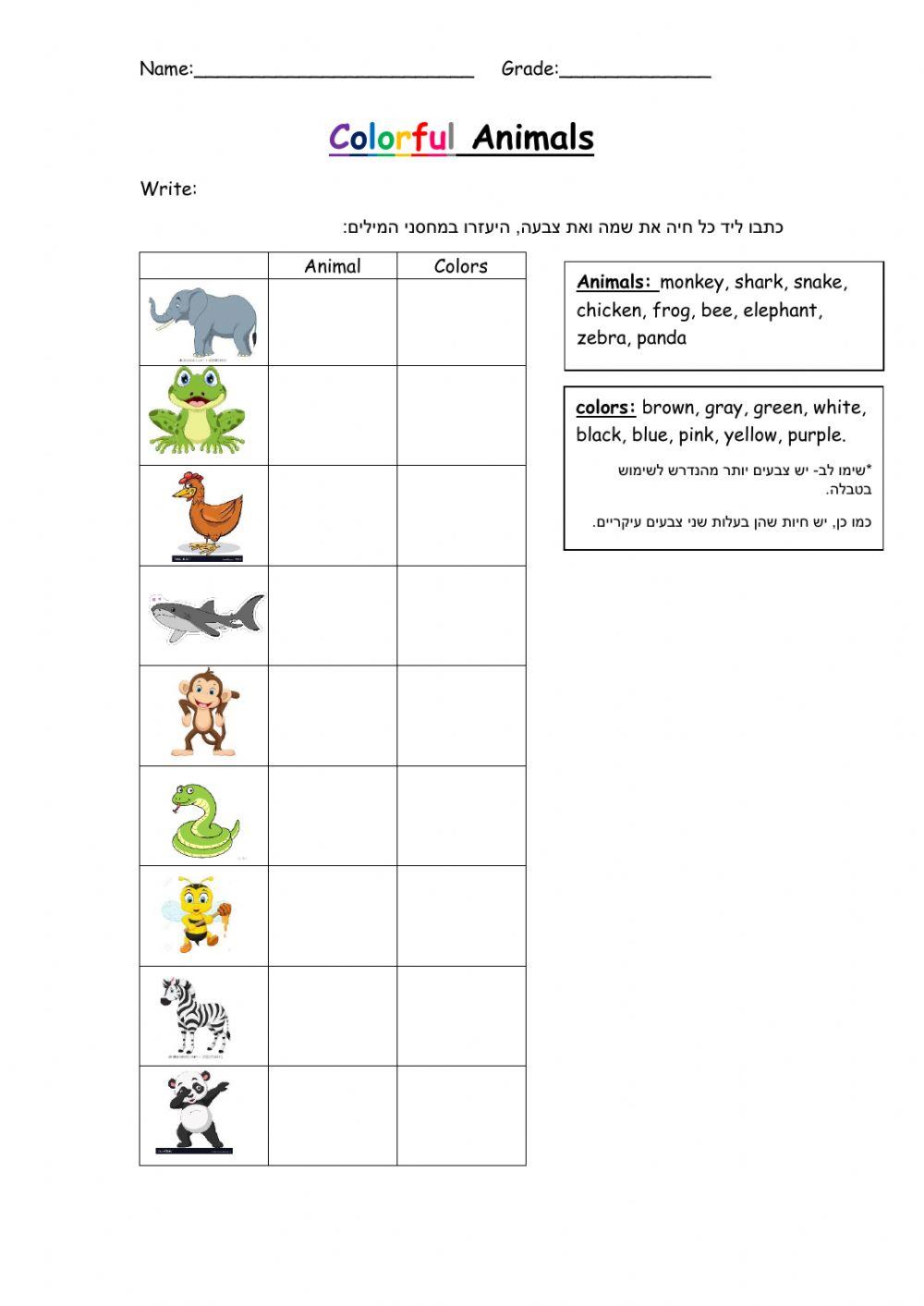 Colorful animals worksheet | Live Worksheets