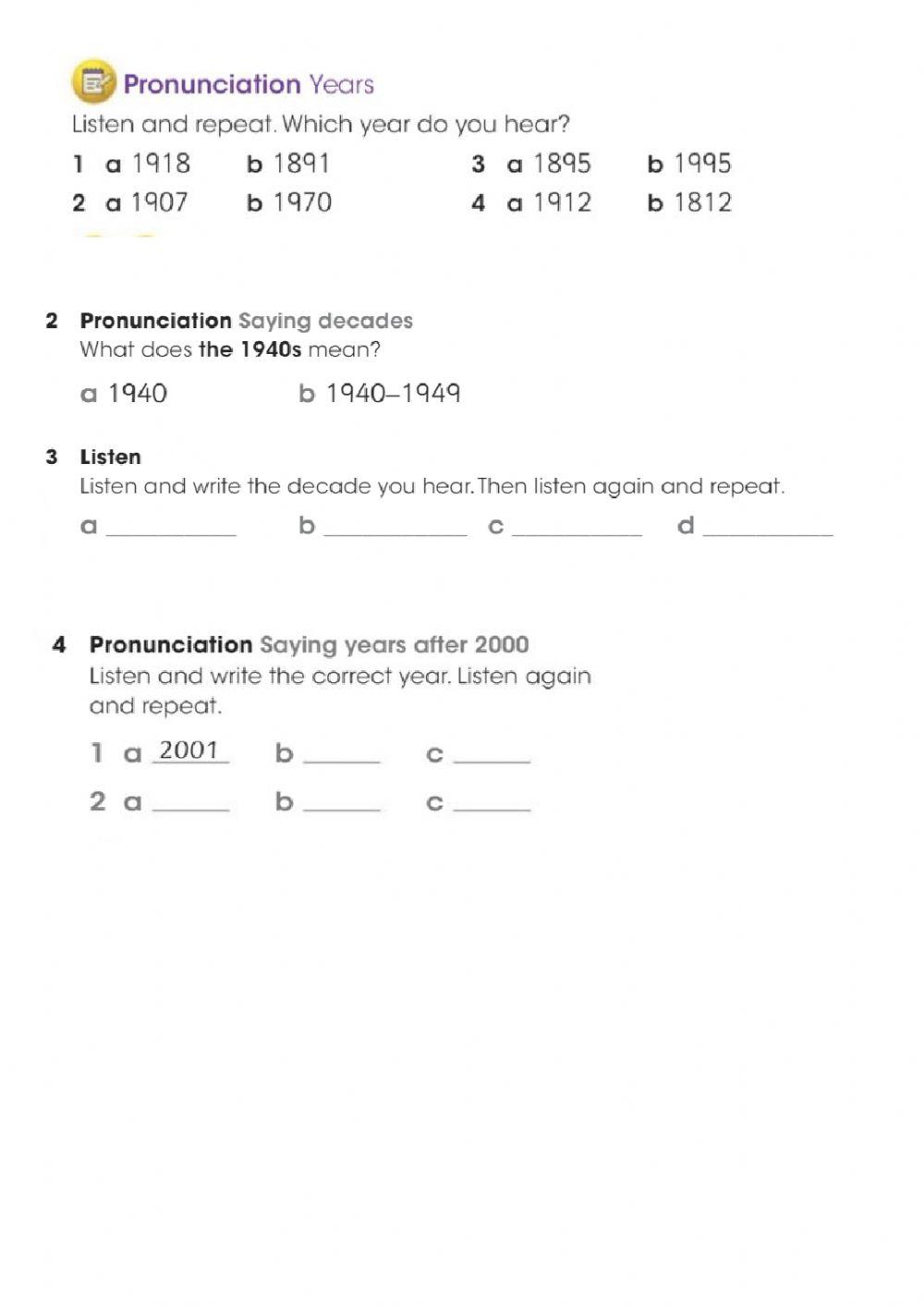 Years in English online exercise for | Live Worksheets