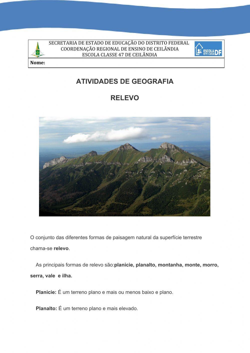 Tipos de relevo worksheet | Live Worksheets