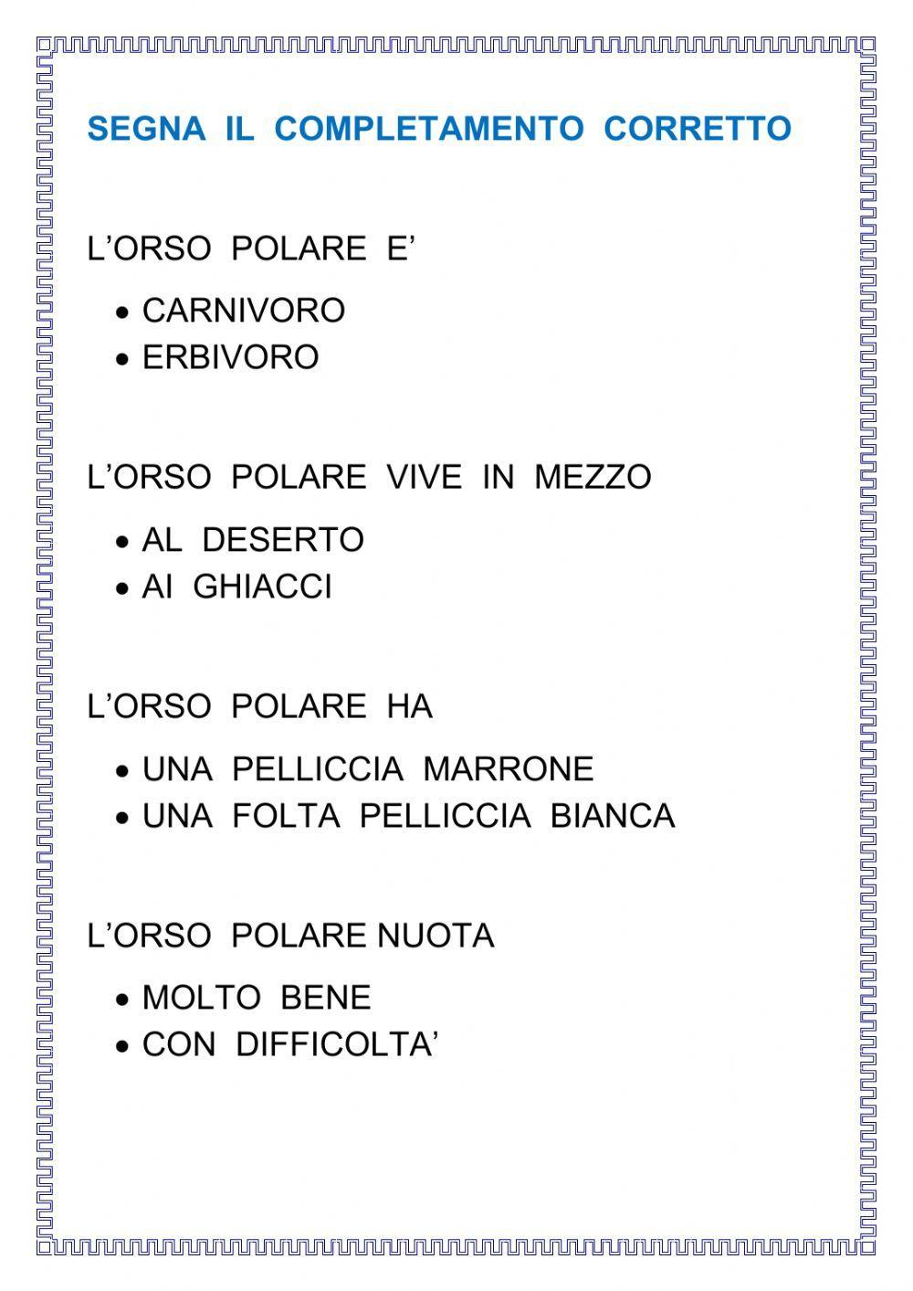 L'orso polare | Free Interactive Worksheets | 701873