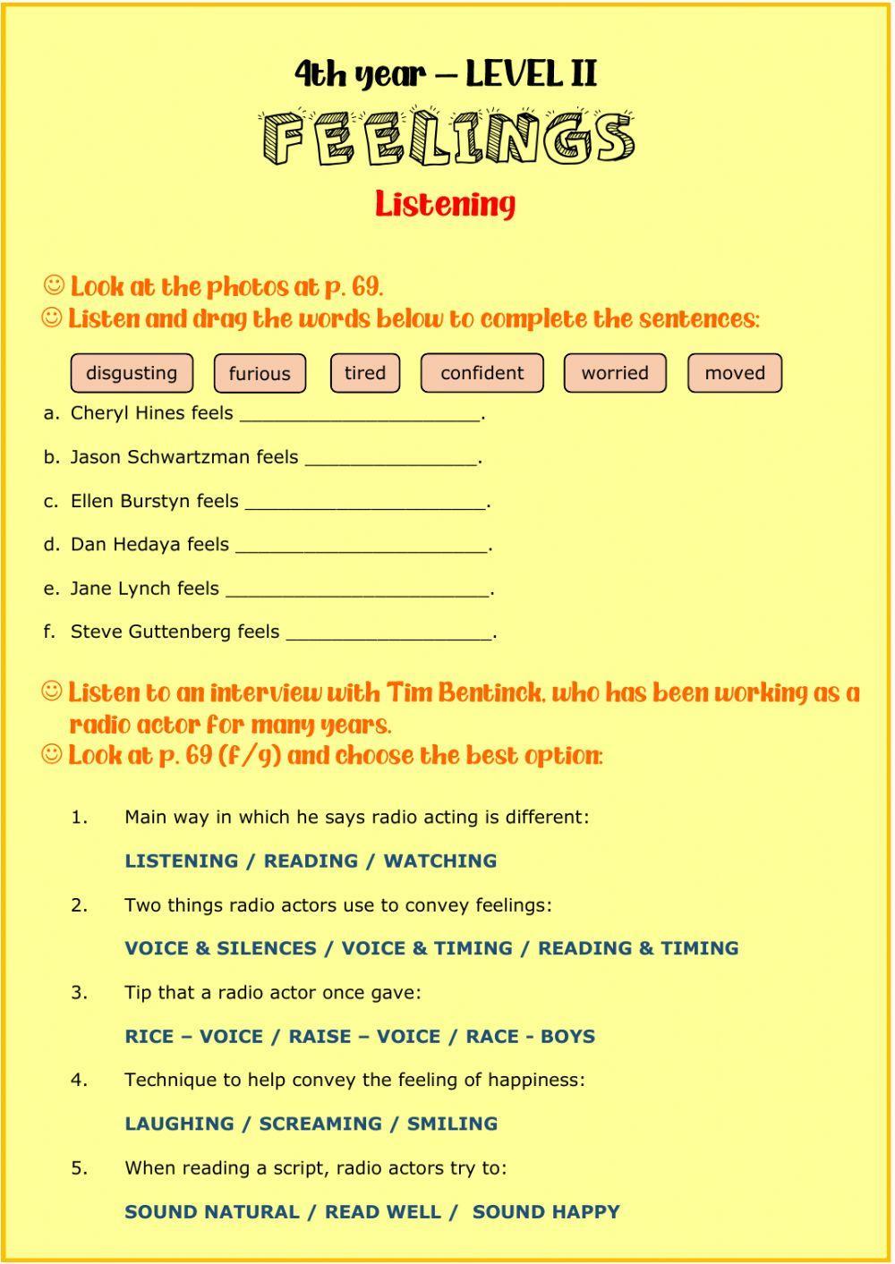 Feelings - List… | Free Interactive Worksheets | 334049