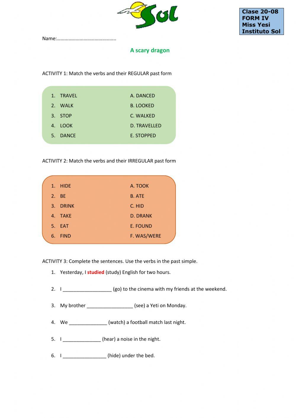 Regular and irregular verbs online worksheet for pre-intermediate ...