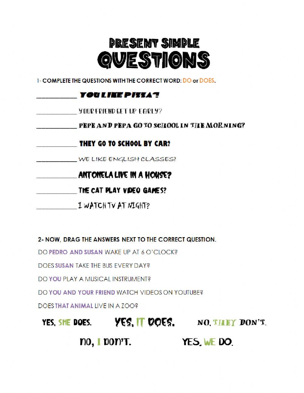 Present Simple interrogative online worksheet | Live Worksheets
