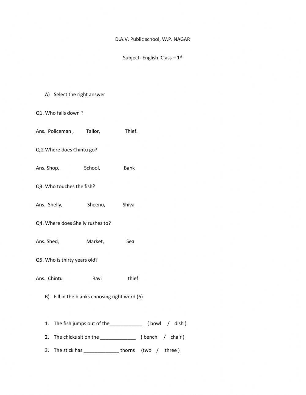 English interactive exercise for 1st | Live Worksheets