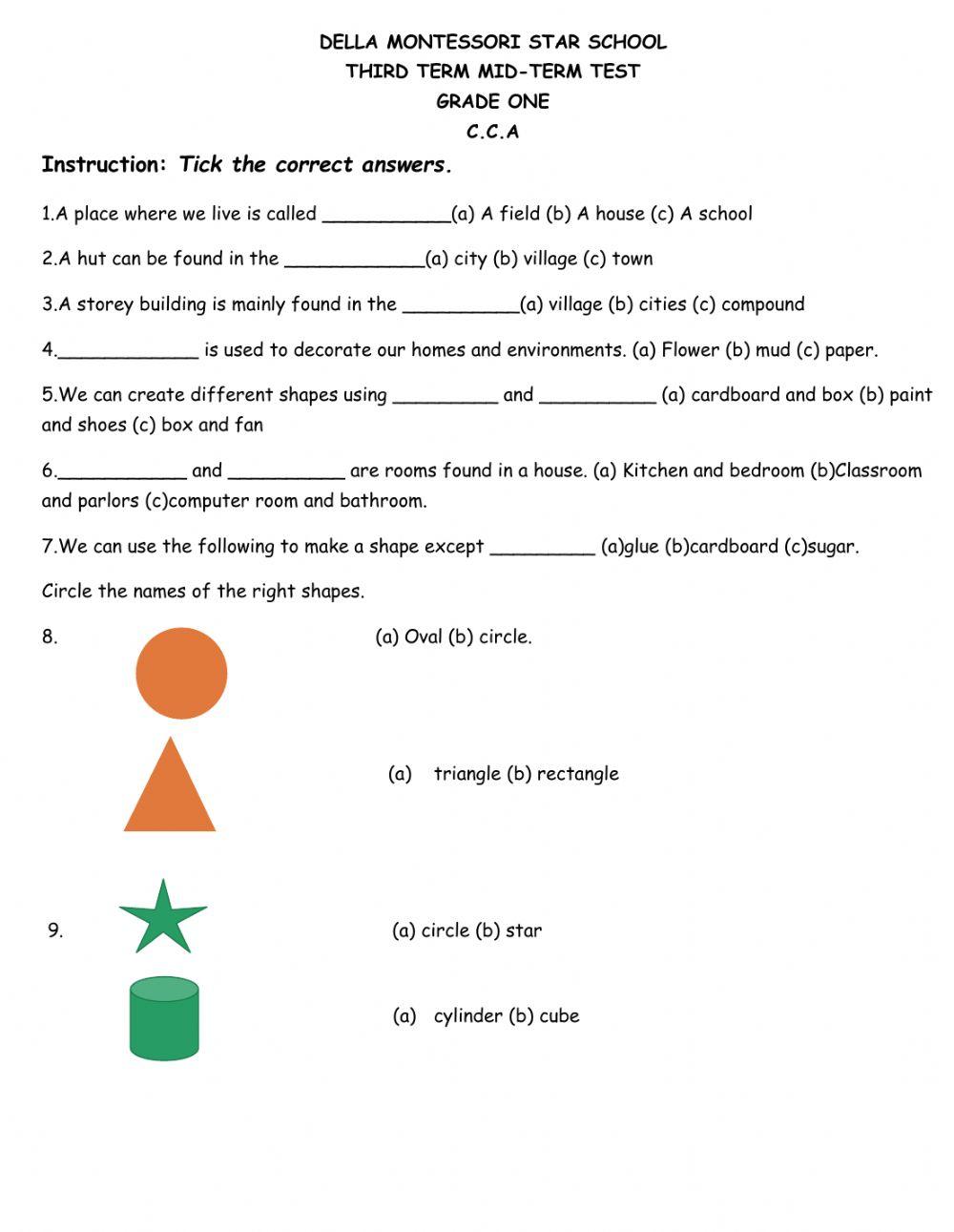 Grade 1 cca test quiz 334449 | Adedayo_1 | Live