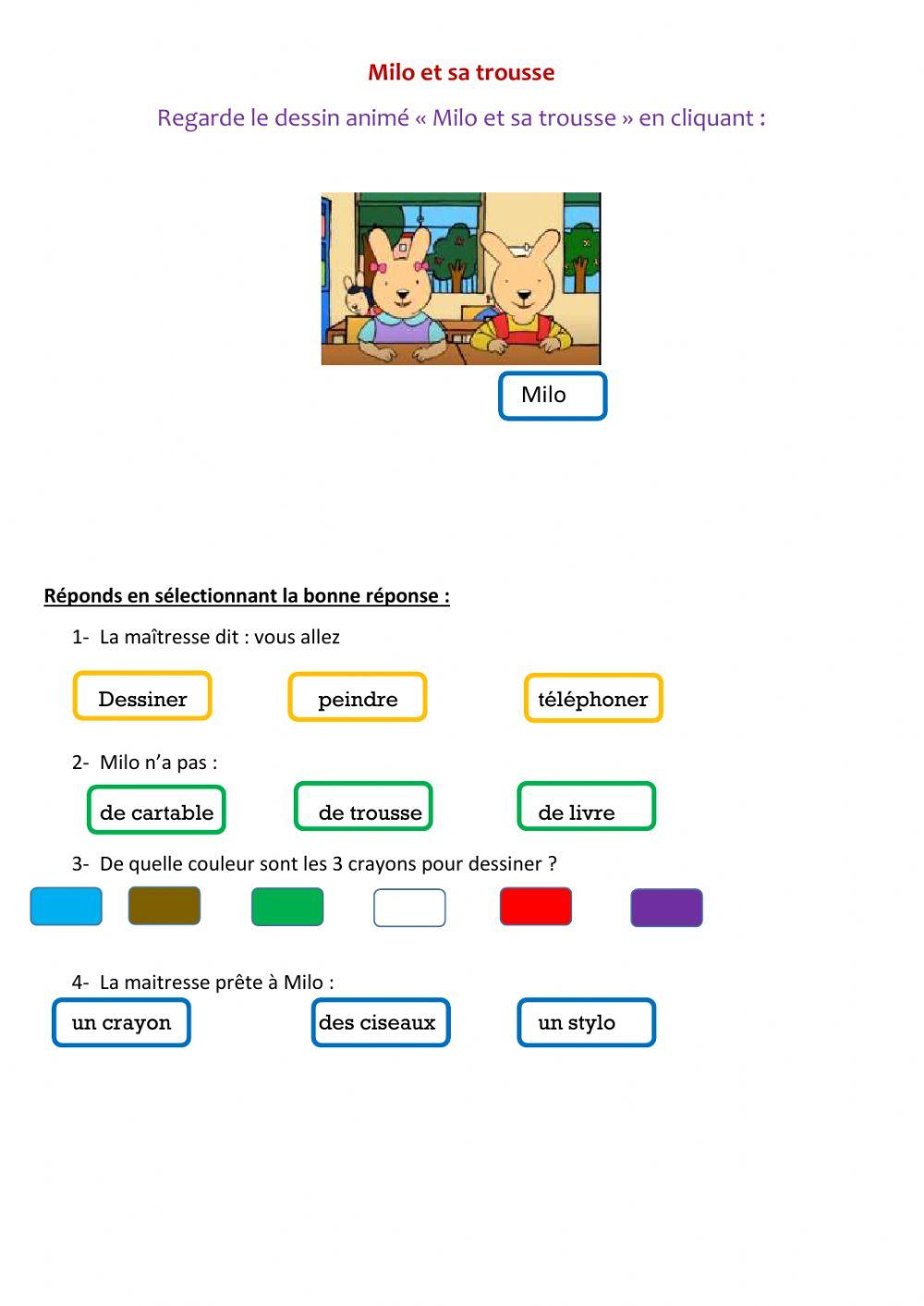 Milo et sa trou… | Free Interactive Worksheets | 334778
