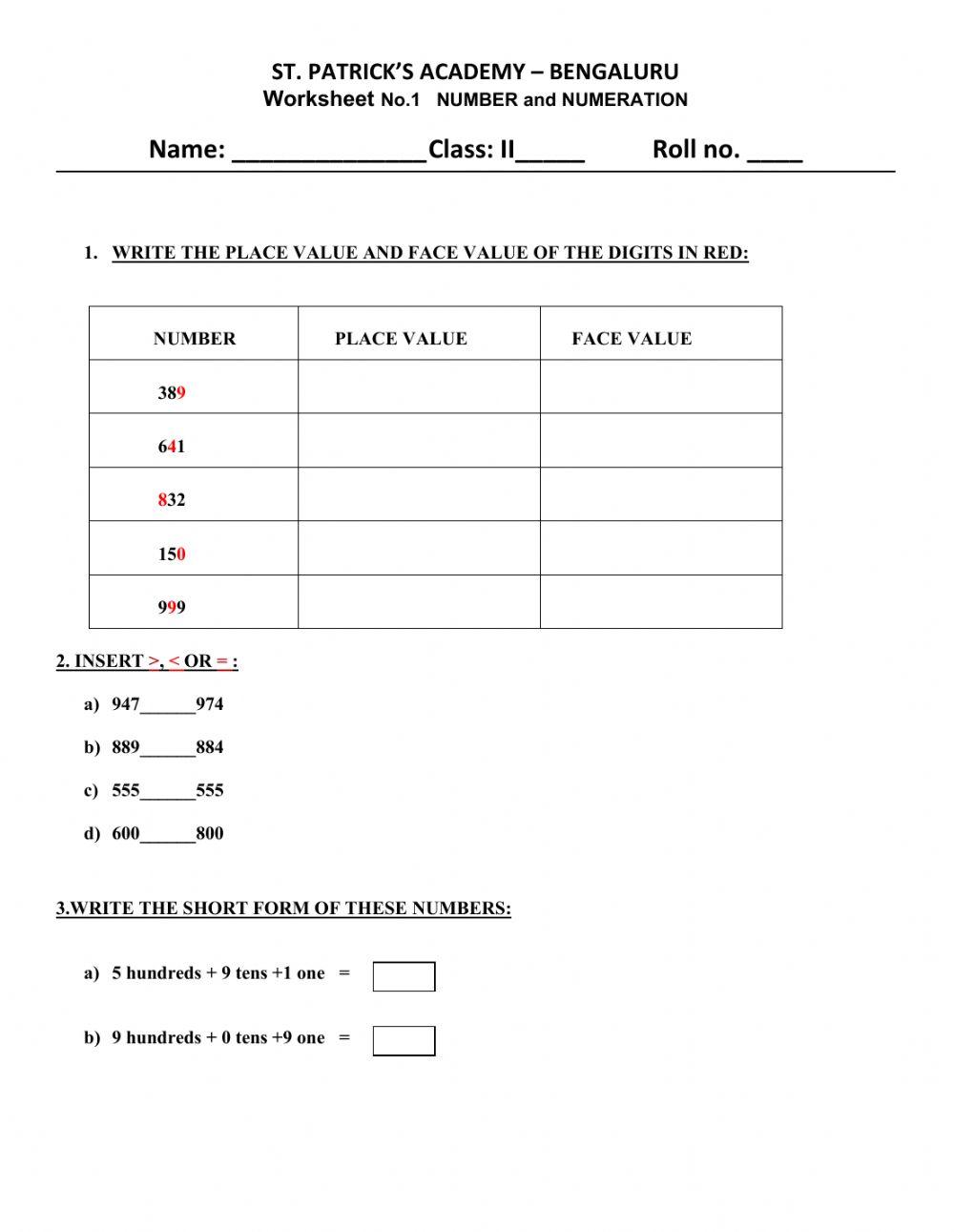 Maths ch 1 (number and numeration) worksheet | Live Worksheets