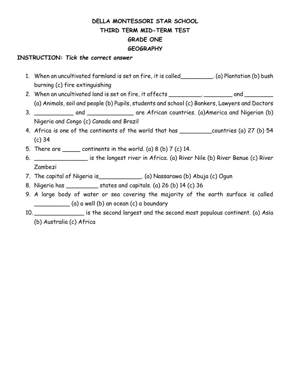 Grade 1 Geograp… | Free Interactive Worksheets | 335205