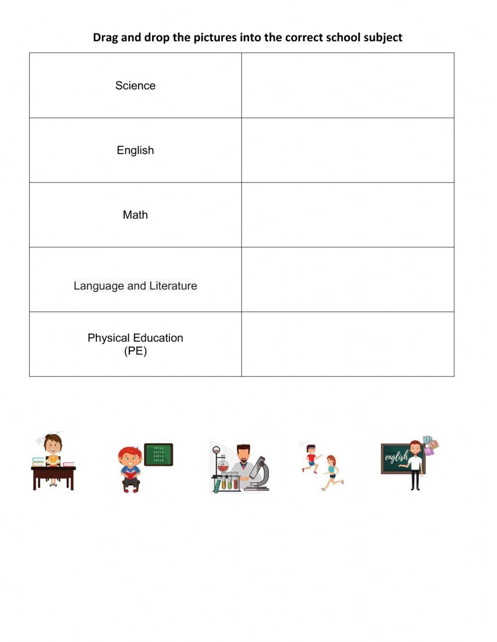 School Subjects activity for 7th. Grade | Live Worksheets