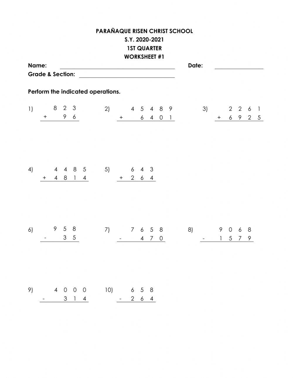 Addition And Subtraction Of Whole Numbers Worksheet Live Worksheets Addition And Subtraction Of Whole Numbers Worksheet Live Worksheets