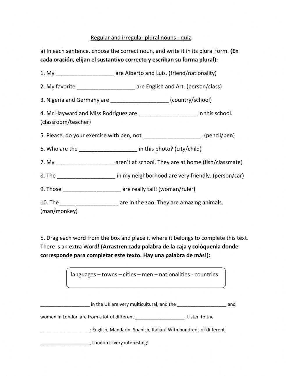 plural nouns - regular and irregular forms 5960938