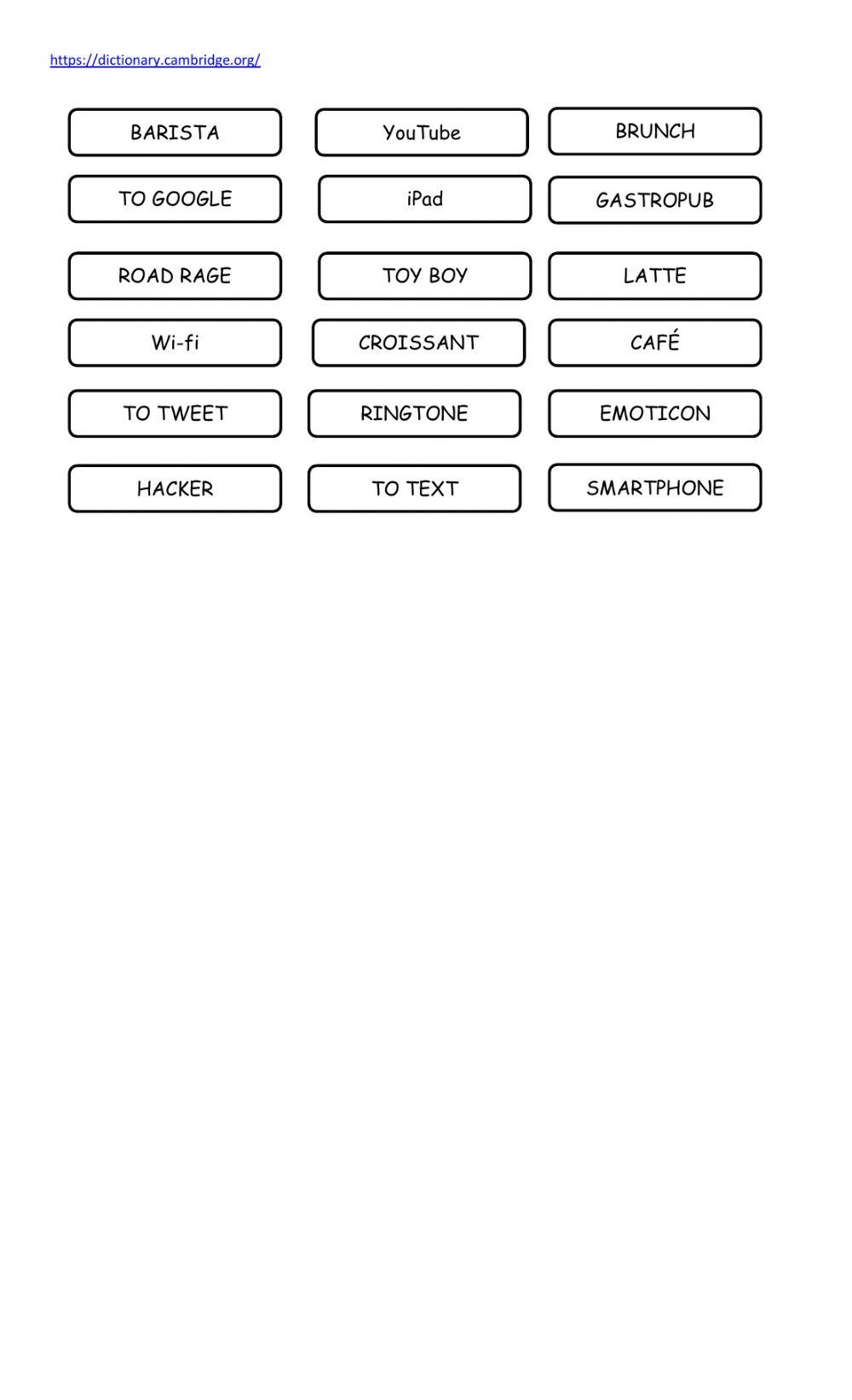 New words in English interactive worksheet | Live Worksheets